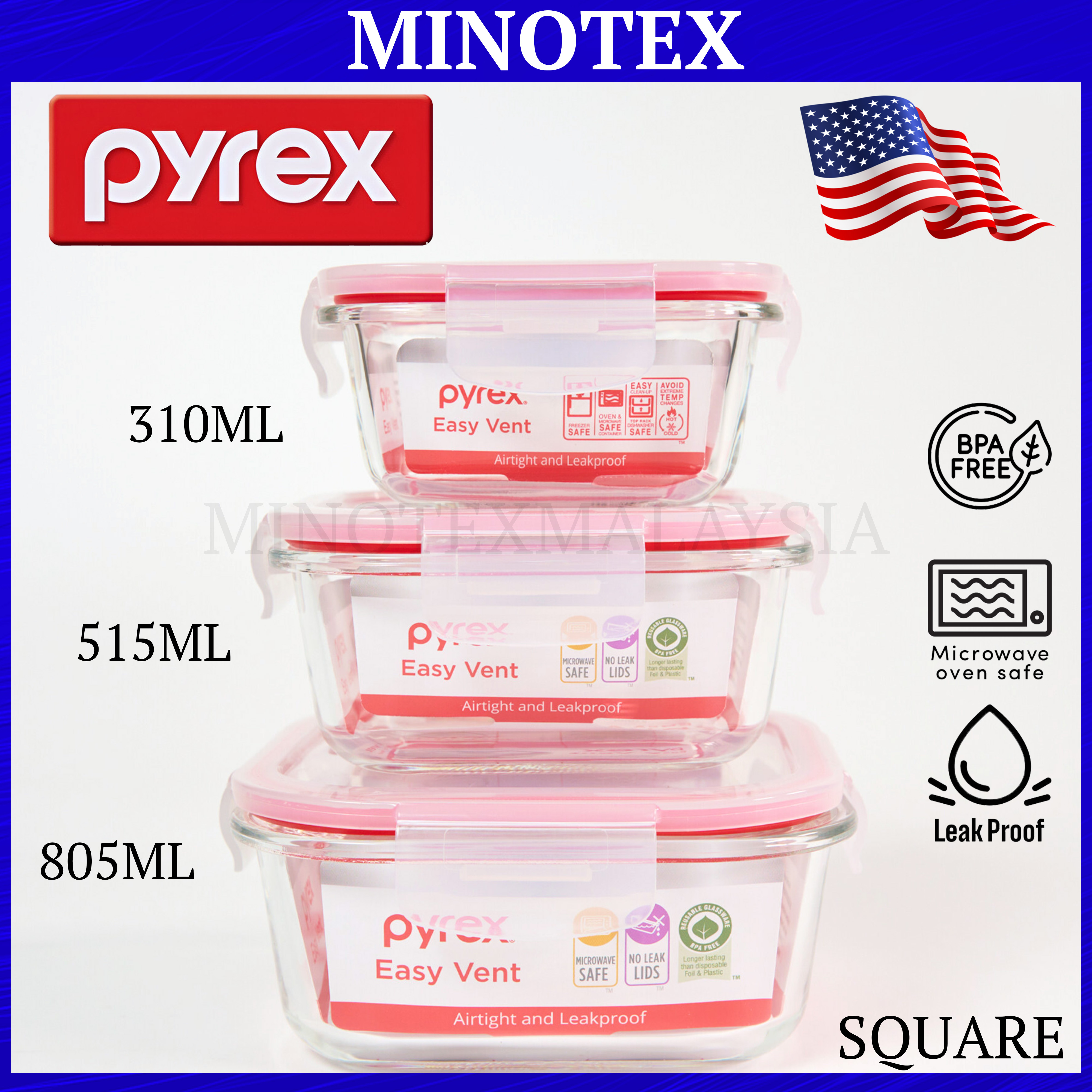 Pyrex Easy Vent (Rectangle / Square / Round) Glass Storage Bowl Air ...