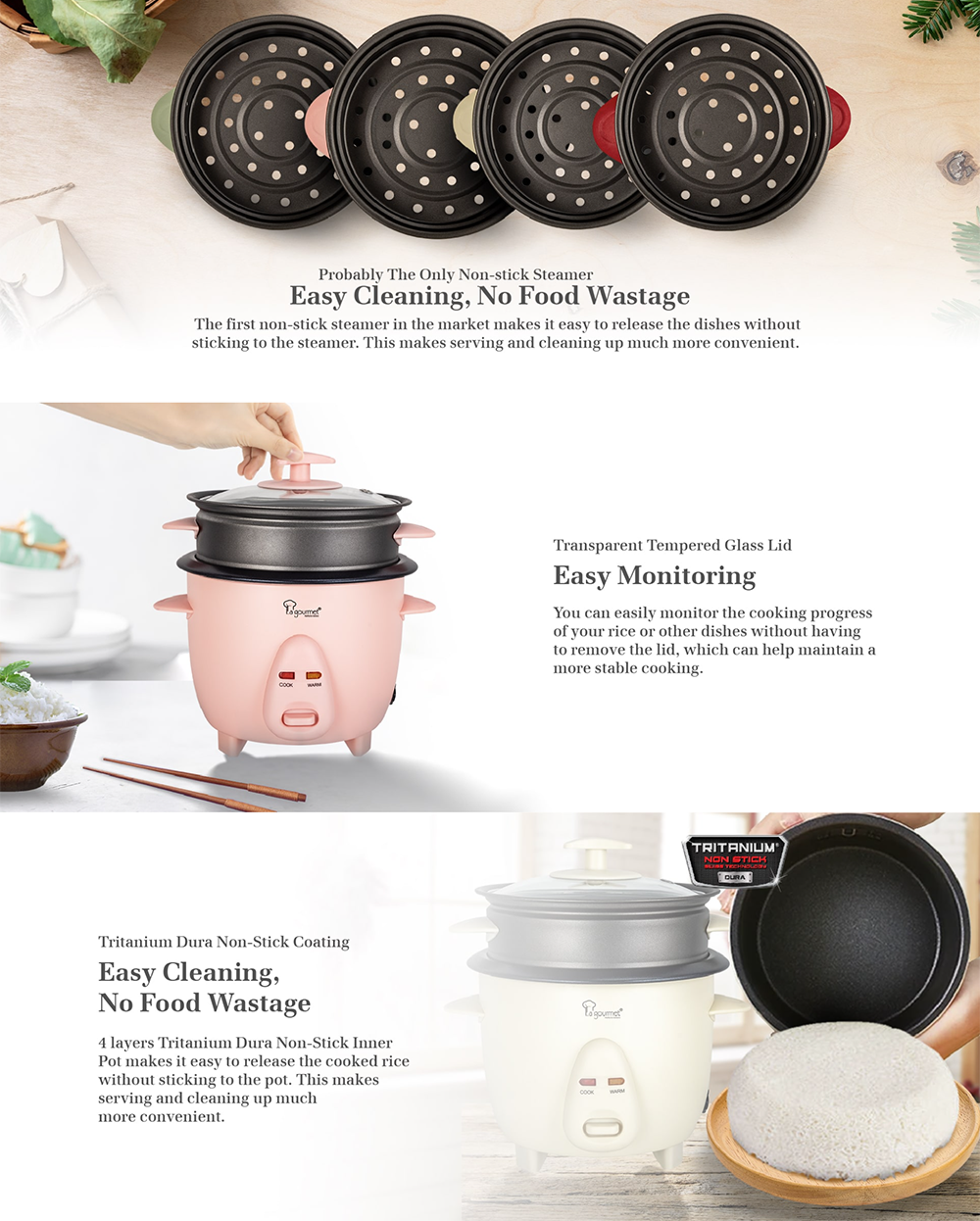 La gourmet RC06B (Mint Green) 0.6L Non-Stick Inner Pot & Steamer Rice Cooker | ESH | Shopee Malaysia