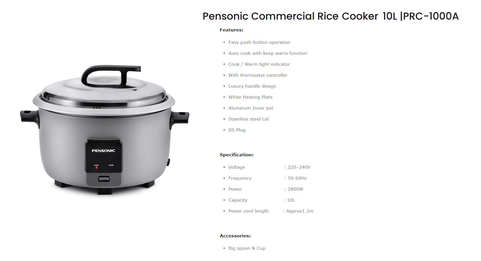Pensonic Commercial Electric Rice Cooker 10L Periuk Nasi Elektrik Besar 电饭煲 電飯鍋 PRC-1000A ...