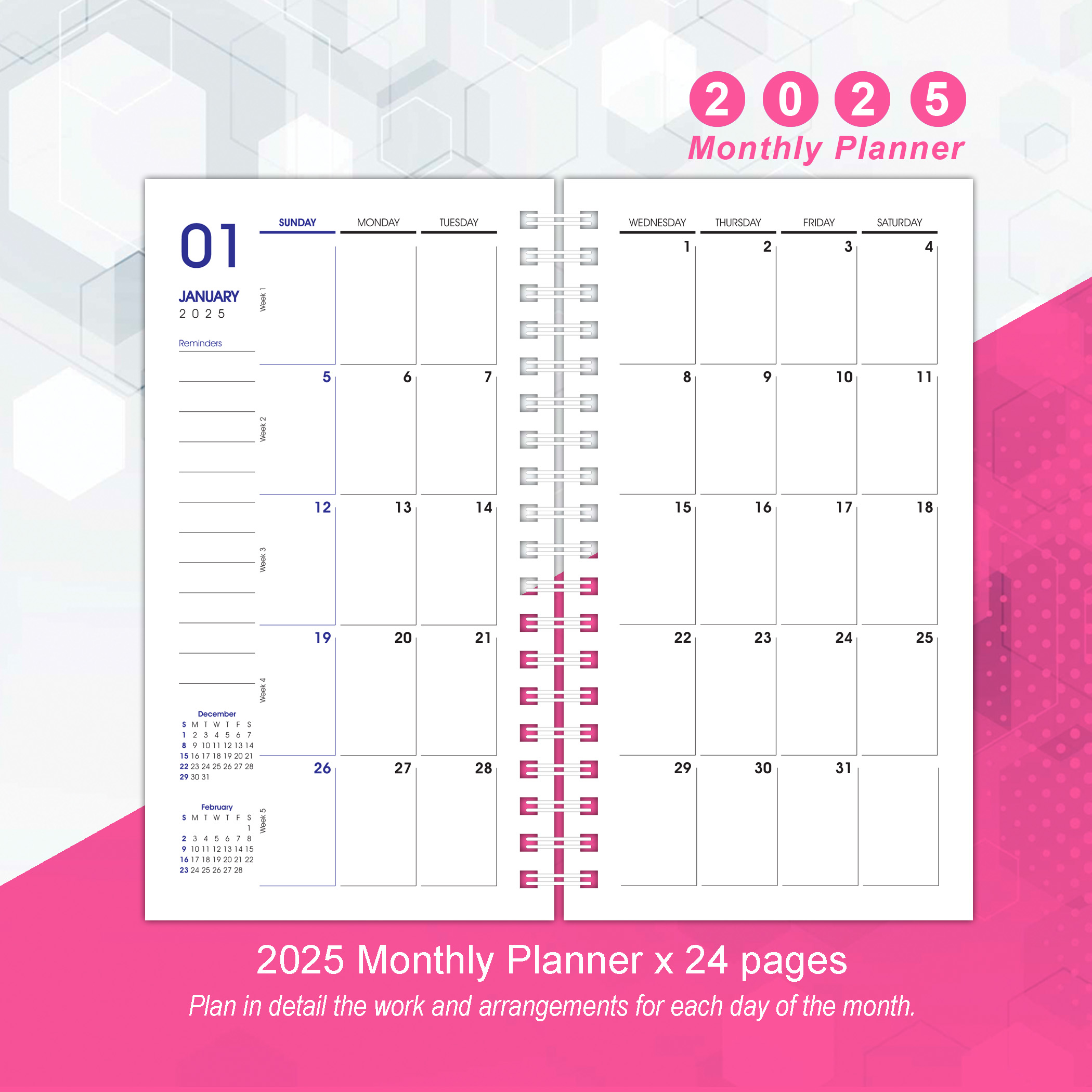 2025 Slim Wire O spiral planner diary week month year planner Journal ...