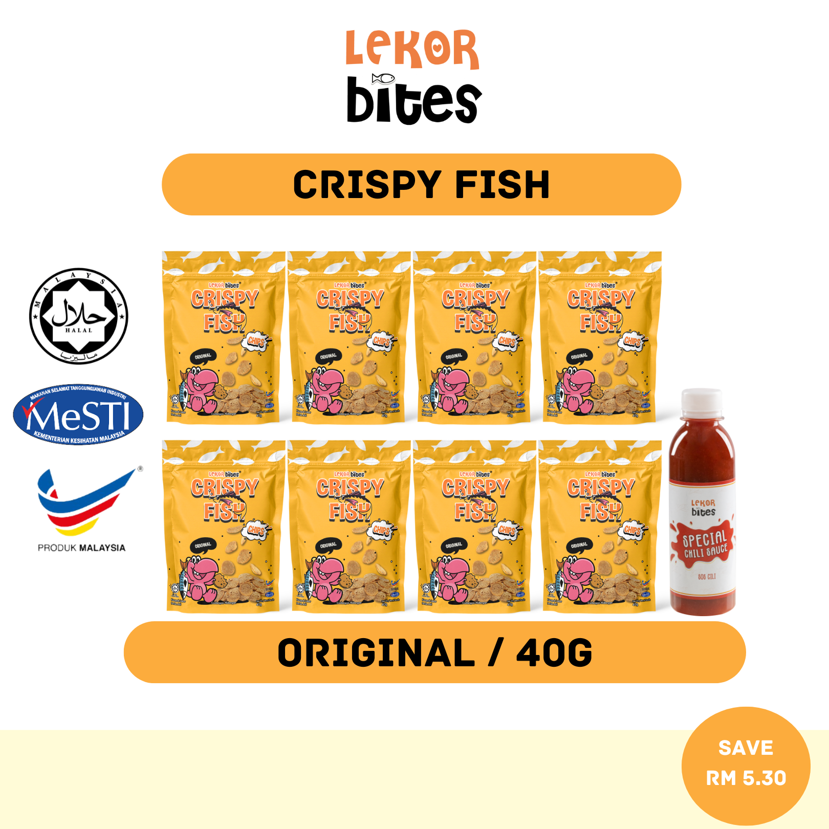 [HALAL] Lekor Bites Crispy Fish 2 Flavours Bundle Set (40g x 8 Packs ...