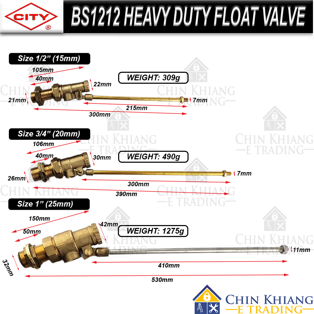 CITY BS1212 Heavy Duty Brass Float Valve Water Tank Tangki Air Pelampung Bola Tangki 1/2" | 3/4 ...