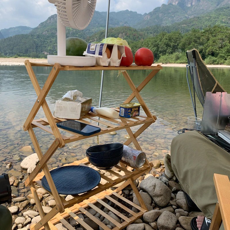 【Ready Stock】Outdoor Camping rack Multilayer Foldable Wood Shelf ...