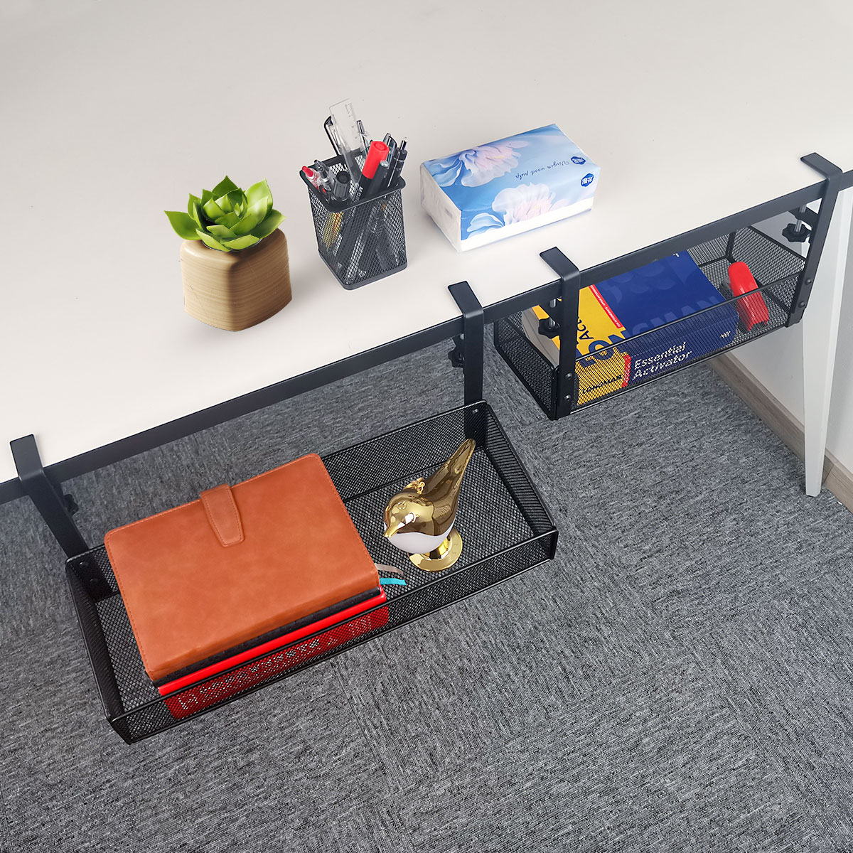 No-Drill Under Desk Cable Management Tray Wire Organizers Adjustable ...