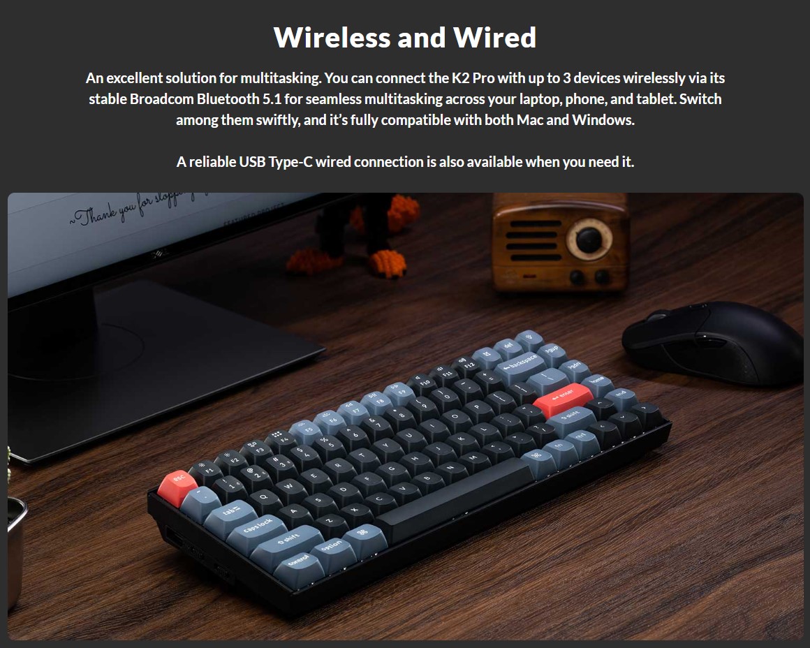 Keychron K2 HE 75% Layout Black RGB Wireless Keyboard - Gateron 2.0 ...