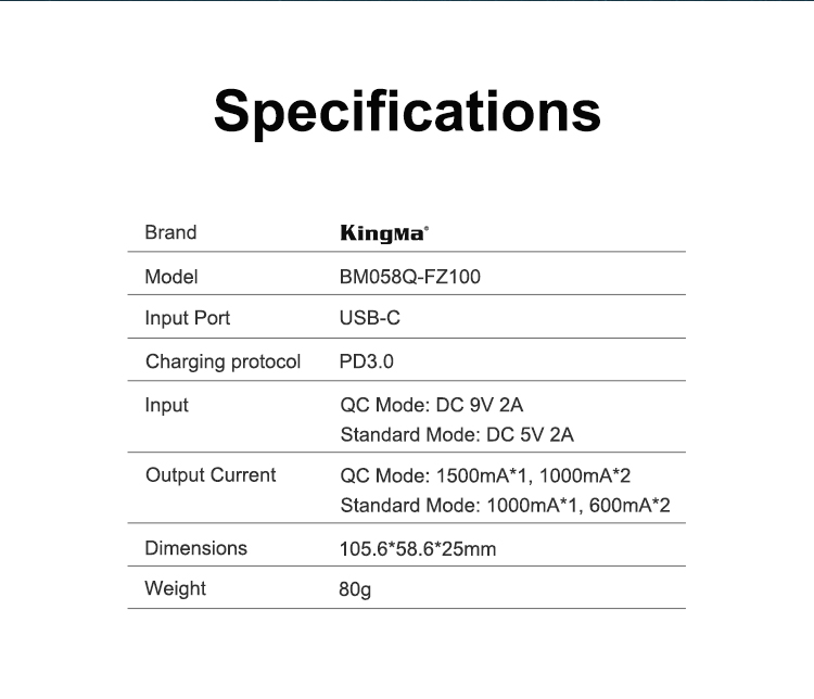 Kingma Intelligent LCD display 9V 2A PD3.0 USB-C dual fast charger for ...