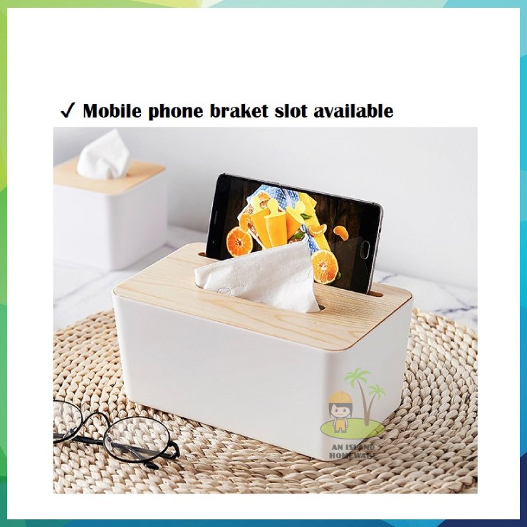 【HOMEWARE】Muji Style Tissue Box Wooden Lid Mobile Phone Hold Slot ...