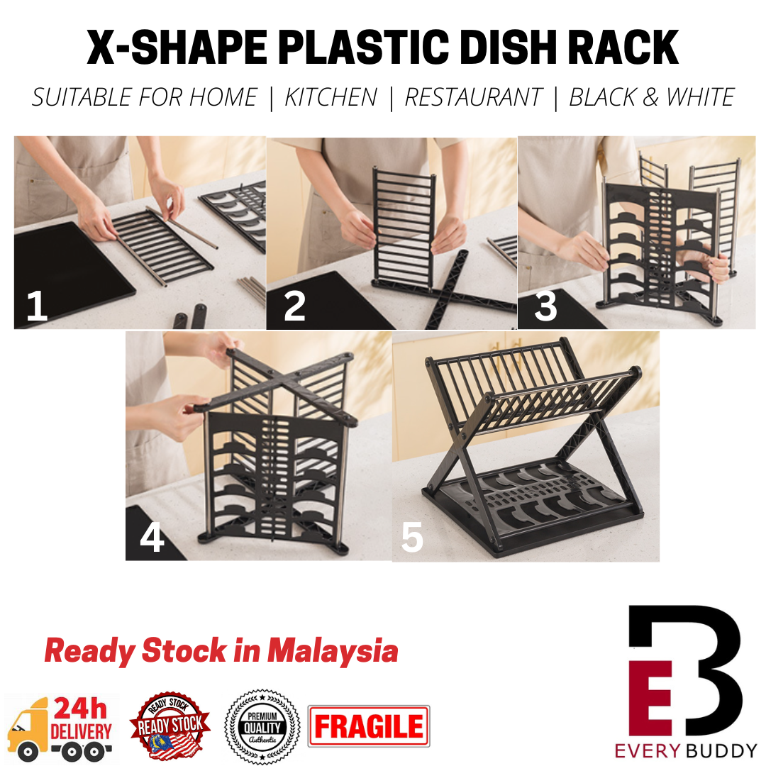X Shape Plastic Dish Drainer Rack Foldable Rak Plastic Mangkuk Rak ...