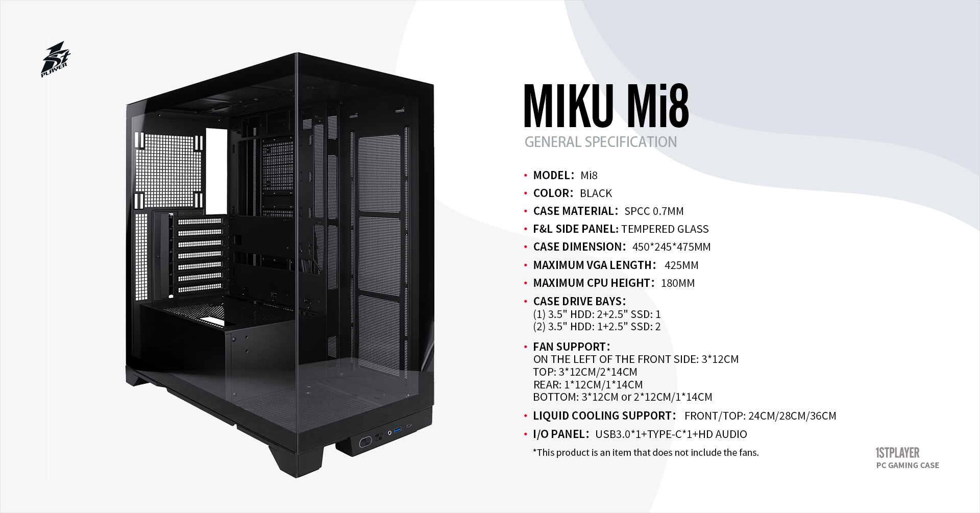 1st Player MIKU Mi8 Black | Standard ATX Side Tempered Glass PC Gaming ...