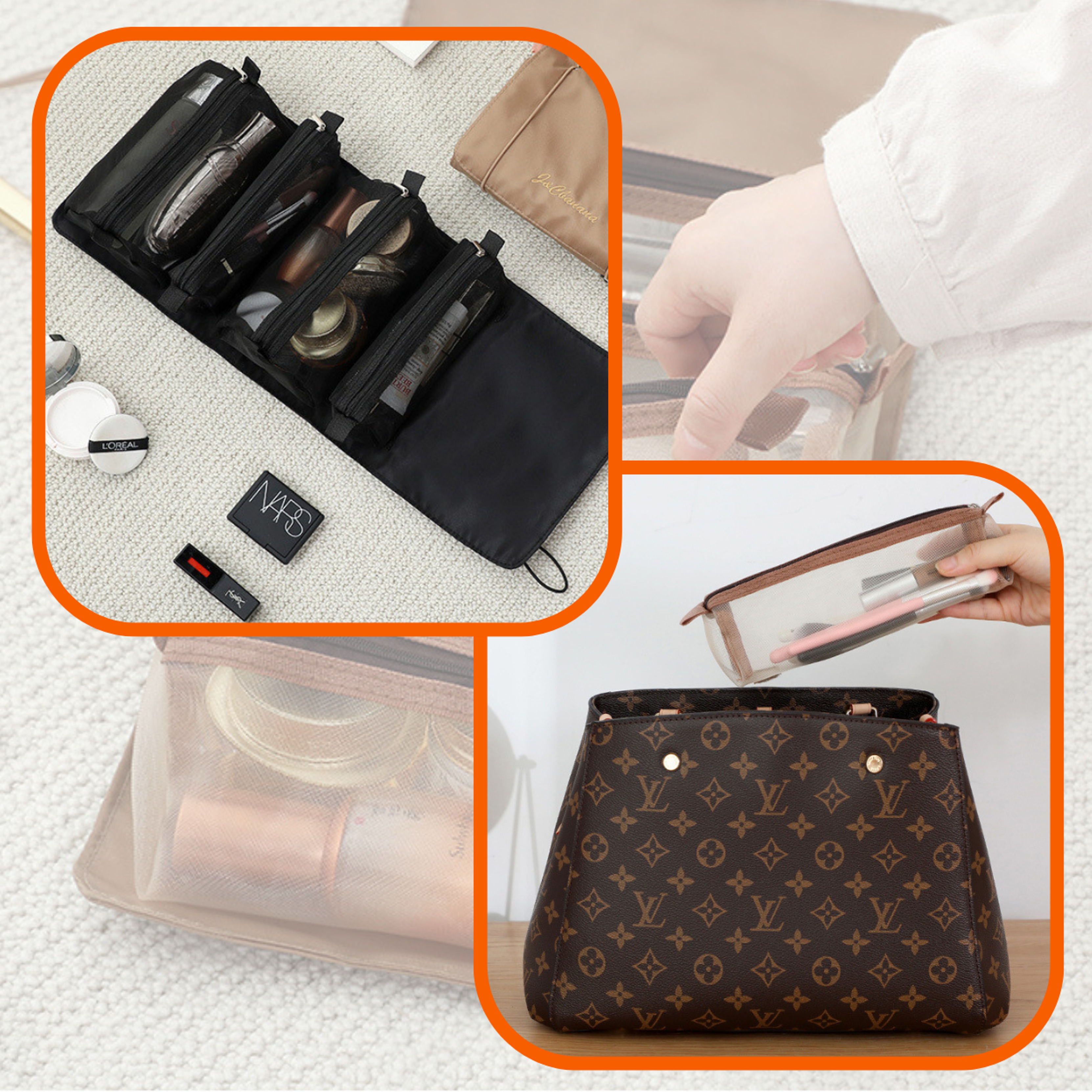 4in1 Makeup Bag Storage Pouch Travel Organizer Makeup Beg Makeup ...