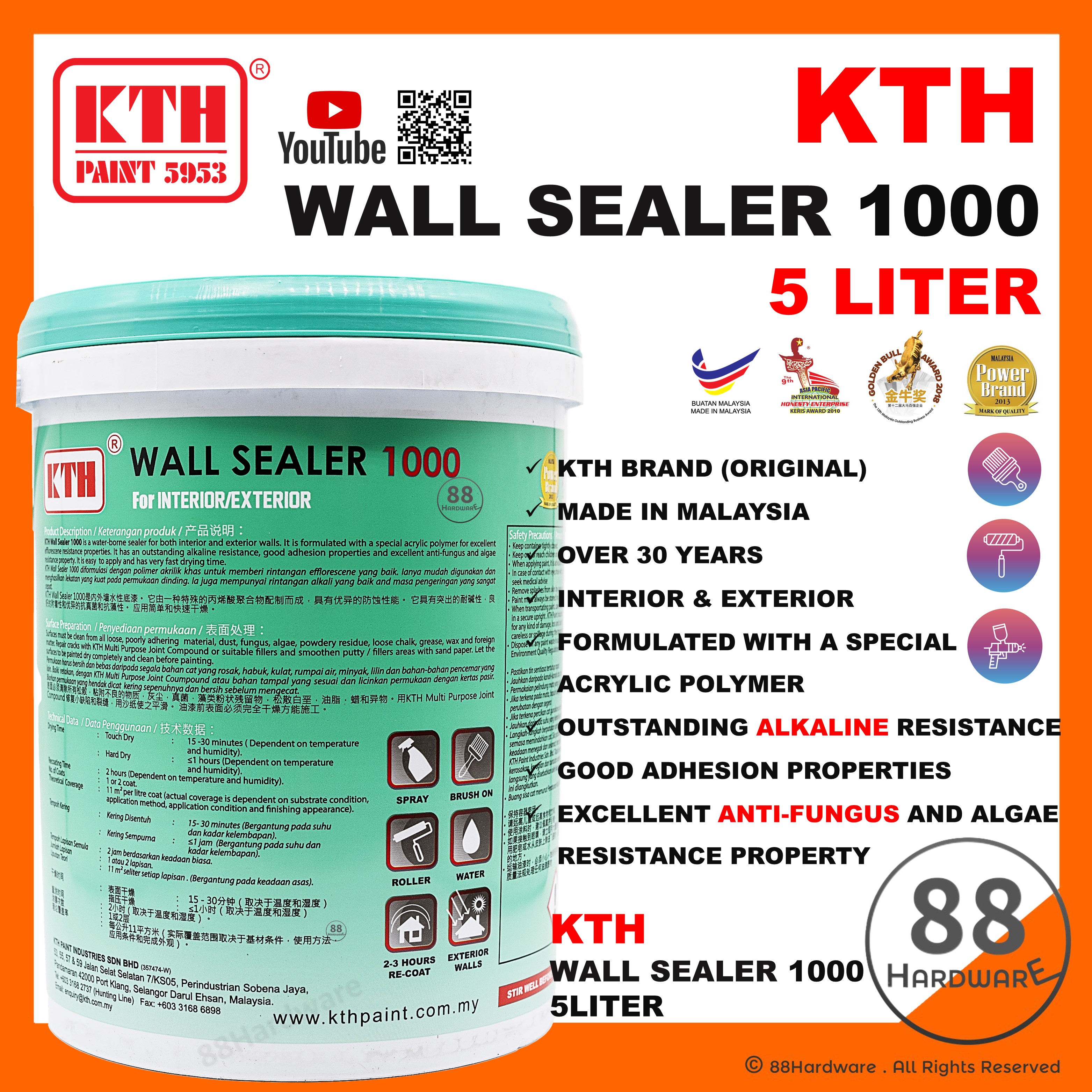 5L KTH 1000 wall sealer / undercoat paint / dinding / cat undercoat dinding / wall painting ...