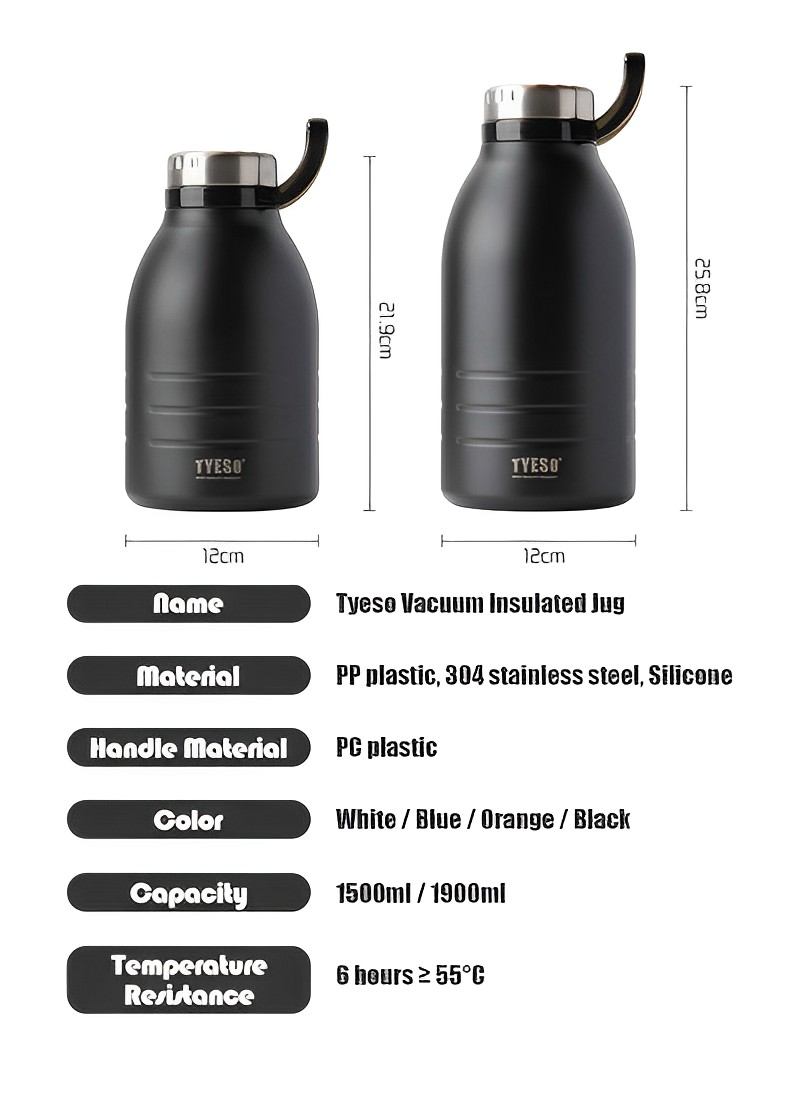 Tyeso Tumbler Thermos With Handle 1500ml/1900ml Large Vacuum Insulated ...