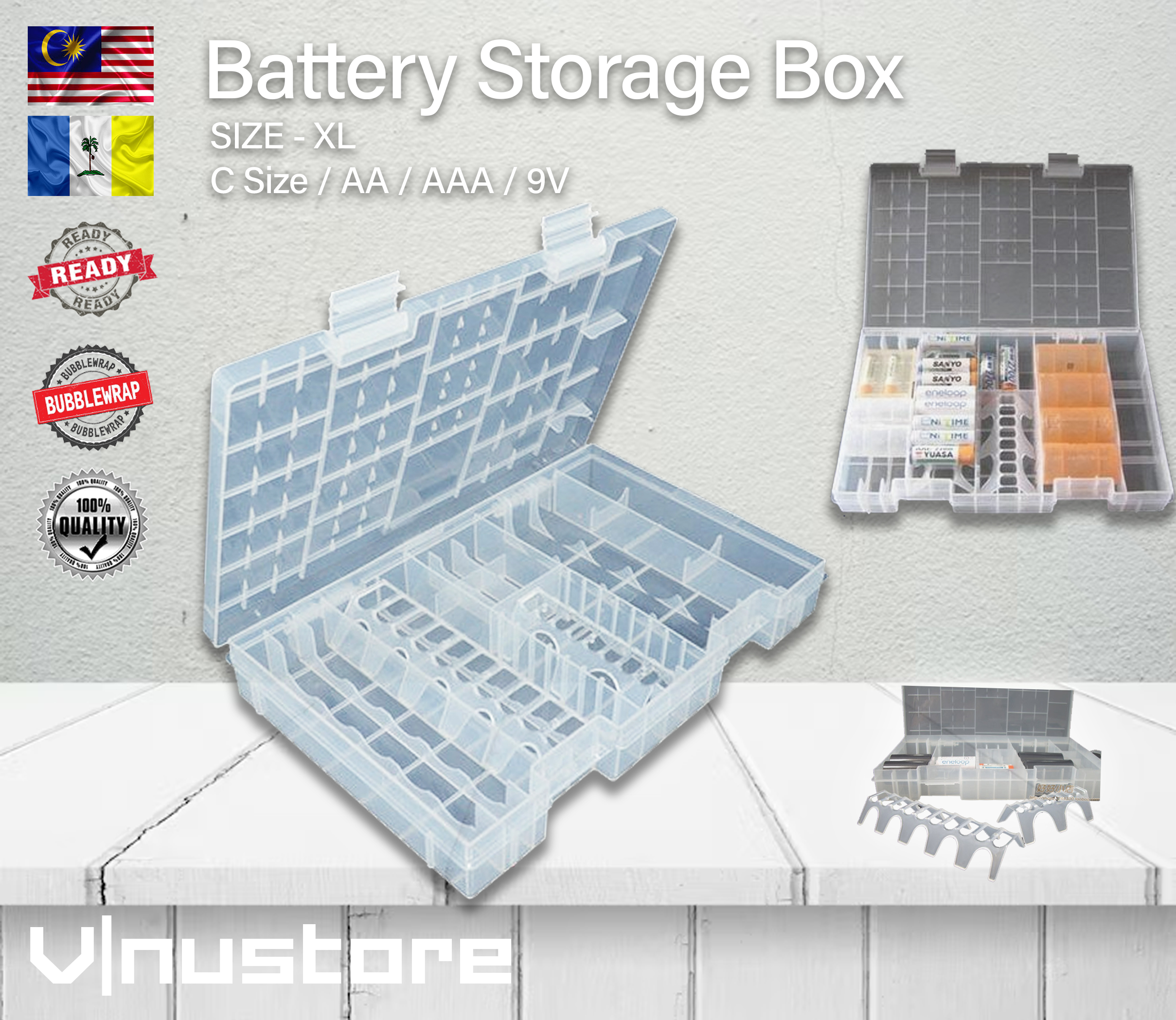 Battery Storage Box | AA AAA 9V Size C Size D Batteries Compartment ...