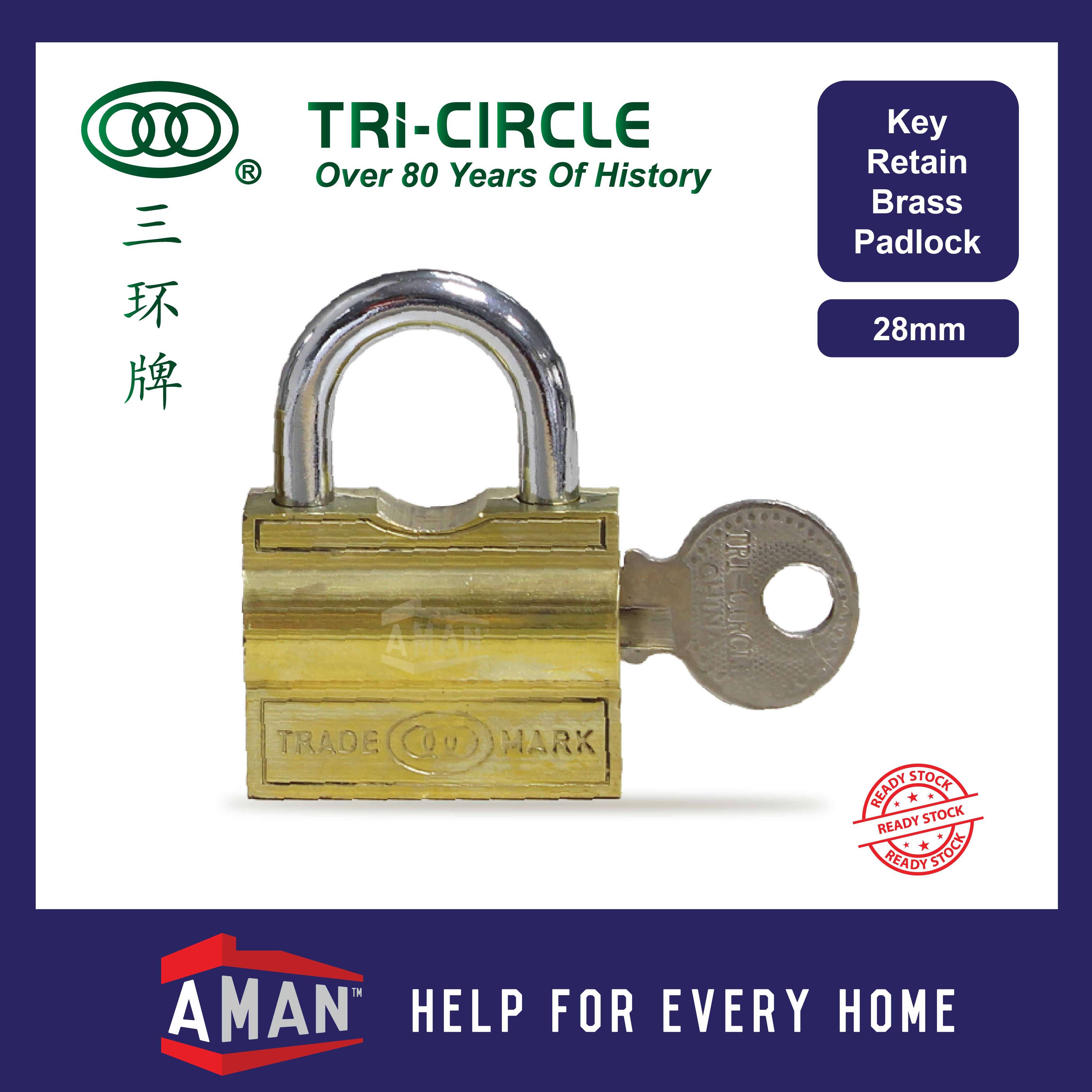 TRI-CIRCLE Brass Padlock Key Retain Side Open Brass Lock Door Lock ...