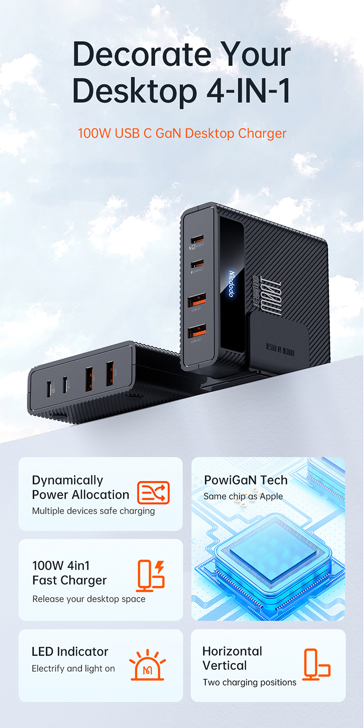 (1 Yr Warranty) Mcdodo CH1801 4 Ports PD 100W GaN Desktop Charger ...