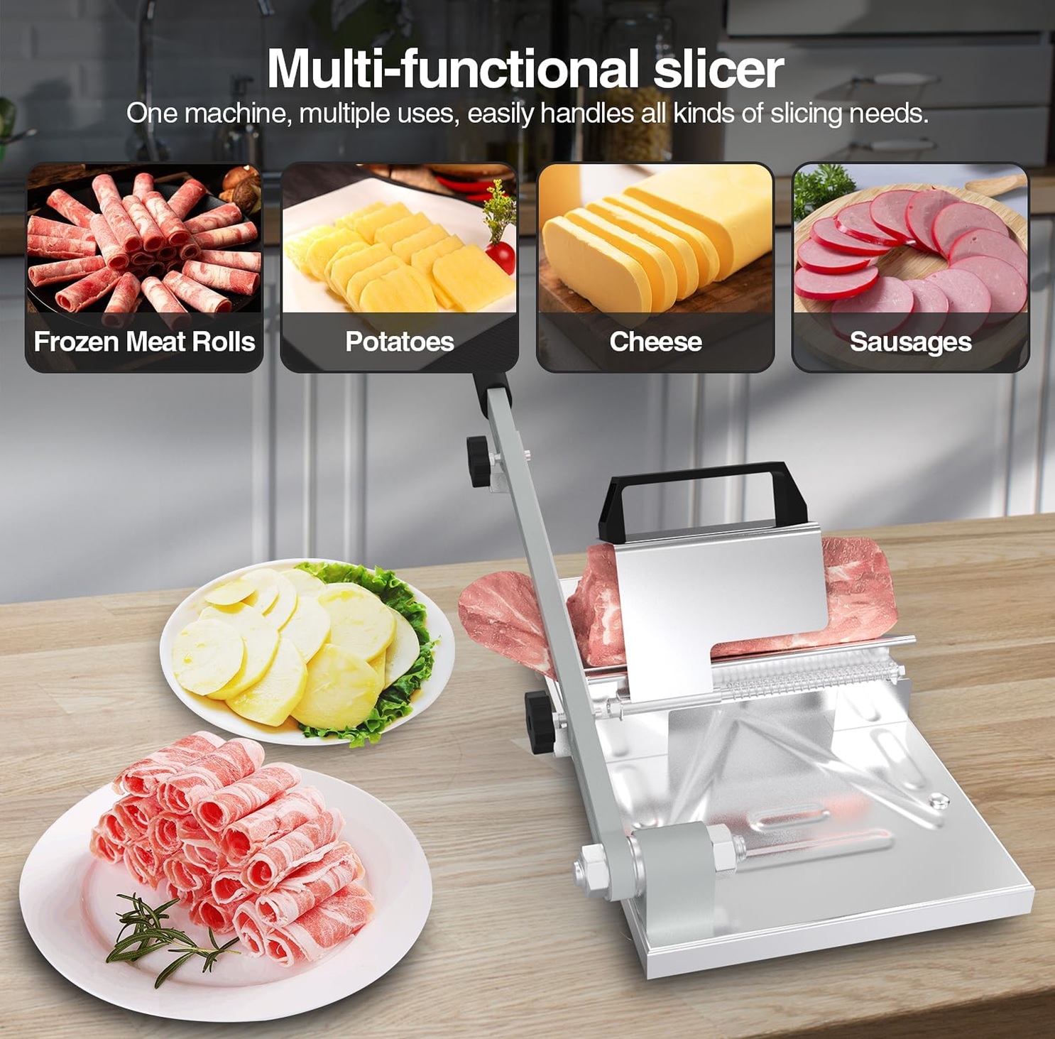 Stainless Steel Meat Slicer Manual Adjustable Freeze Meat Cutting ...