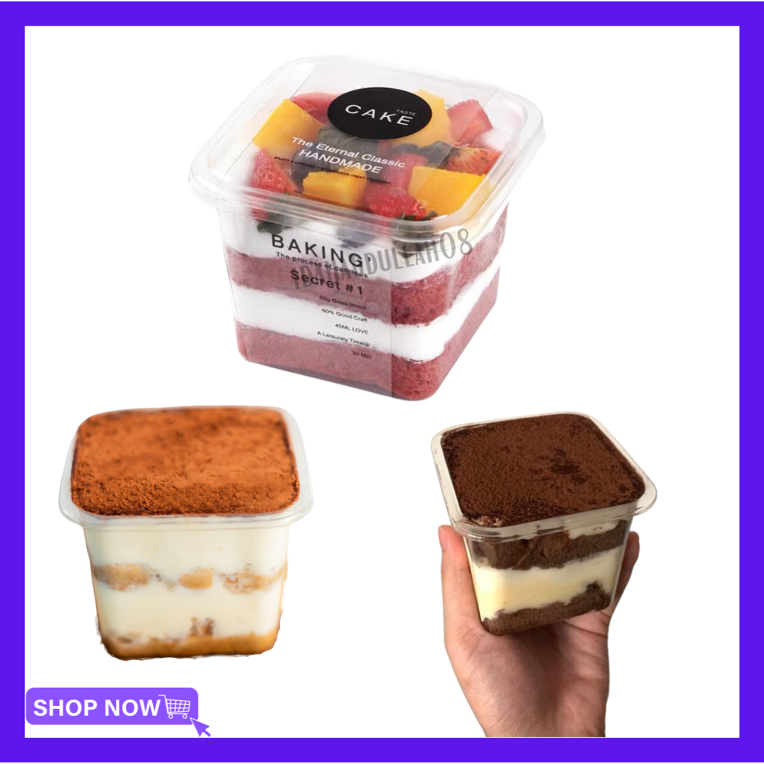 (50pcs) Mini Tiramisu Transparent Rectangular Dessert Cup Plastic With ...