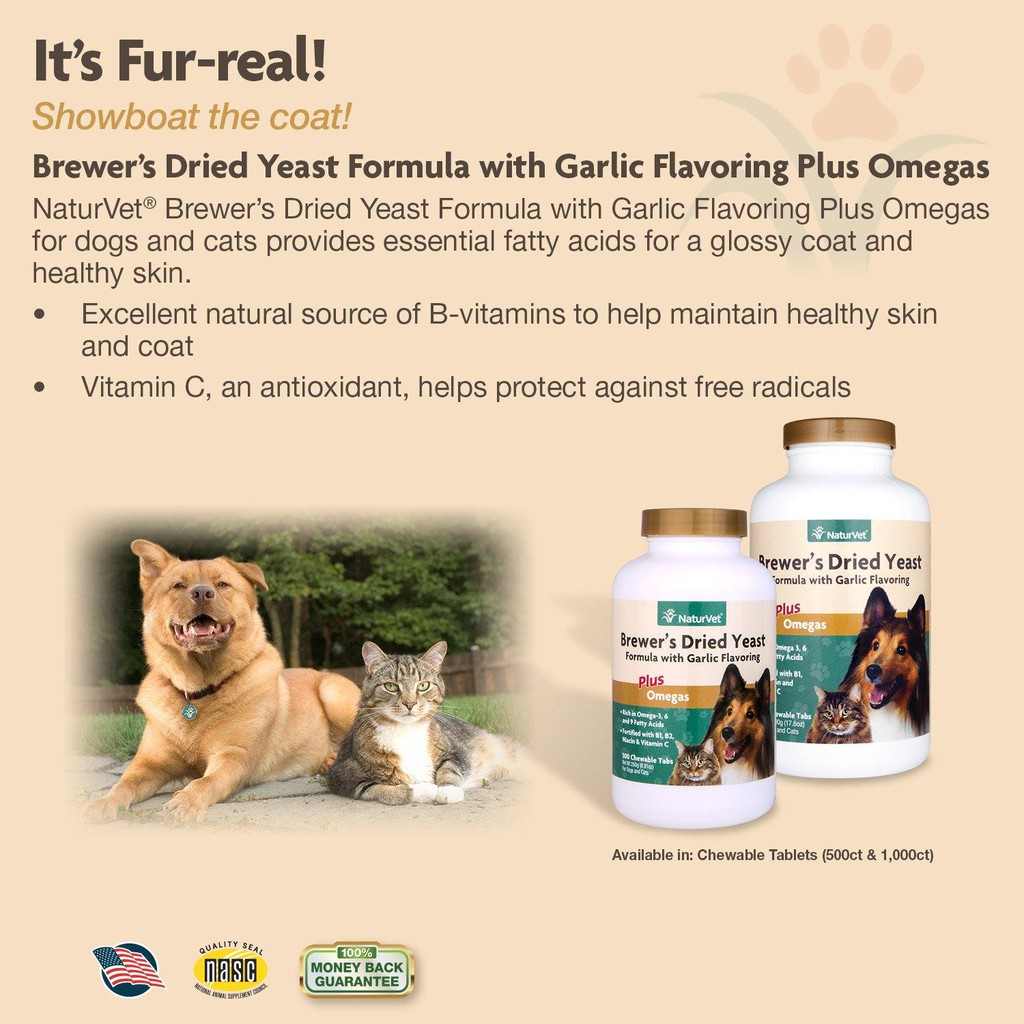 Naturvet Brewer's Dried Yeast Formula With Garlic Flavoring Plus Omegas ...