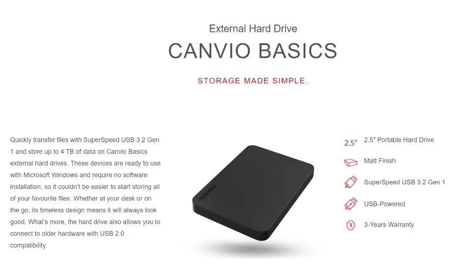 [1TB/2TB/4TB] TOSHIBA CANVIO BASIC 2.5" EXT EXTERNAL HARDDISK HARD ...