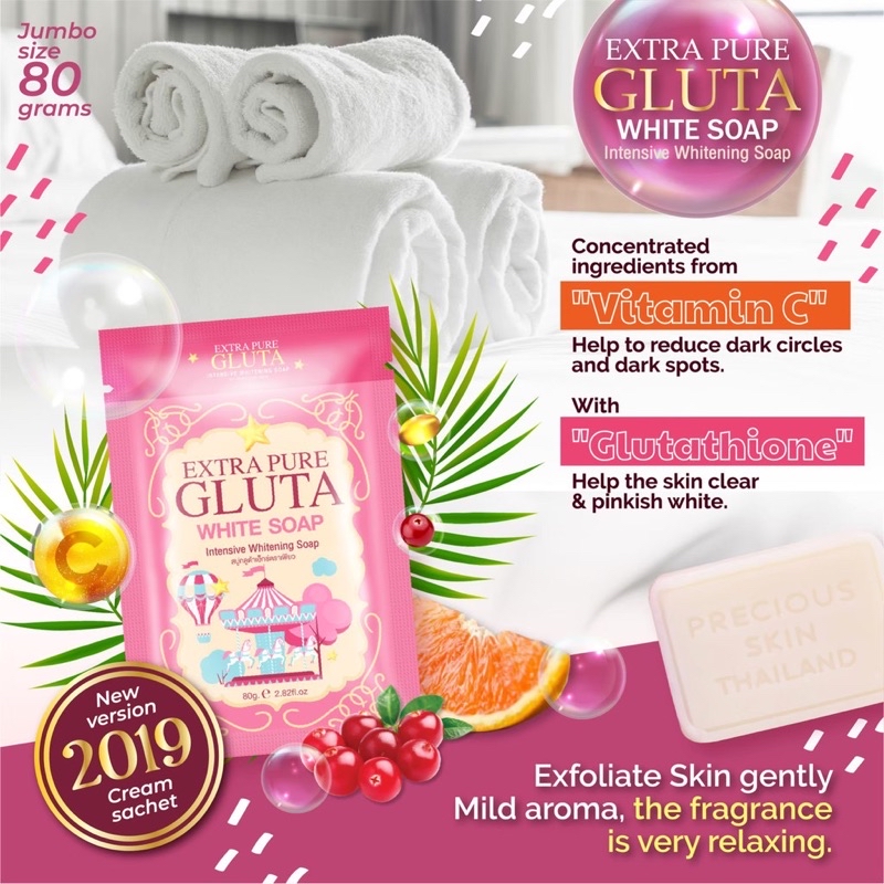 EXTRA PURE GLUTA WHITE SOAP 80g Intensive Whitening Soap [100%Original ...