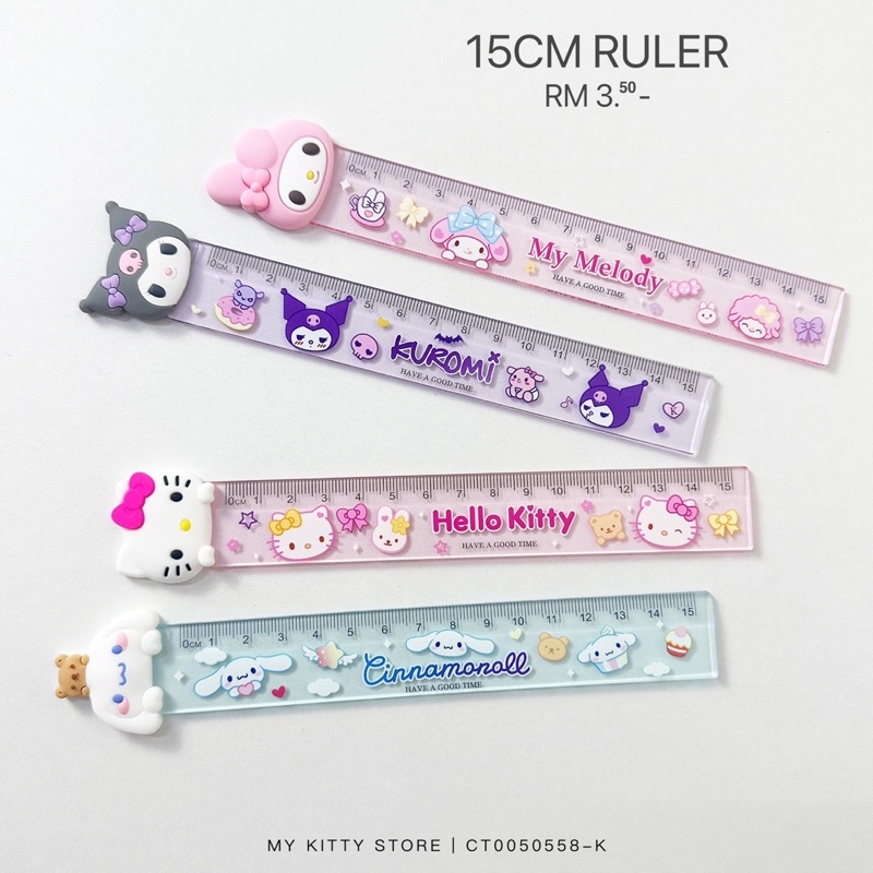 Hello Kitty My Melody 15cm Ruler Kuromi Cinnamoroll Transparent Plastic ...