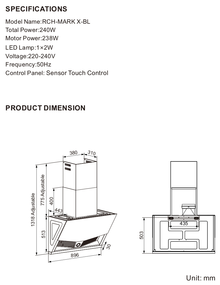 RUBINE RCH-MARK X-BL Slanted Hood with Suction (1,500 m3/hr) | Shopee ...