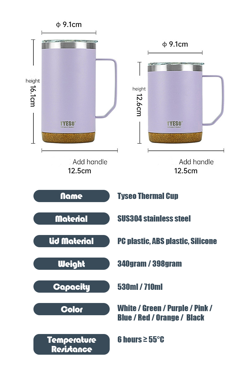 Tyeso Thermal Cup With Handle Grip 530ml/710ml Insulated Flask Vacuum Tumbler Business Office ...