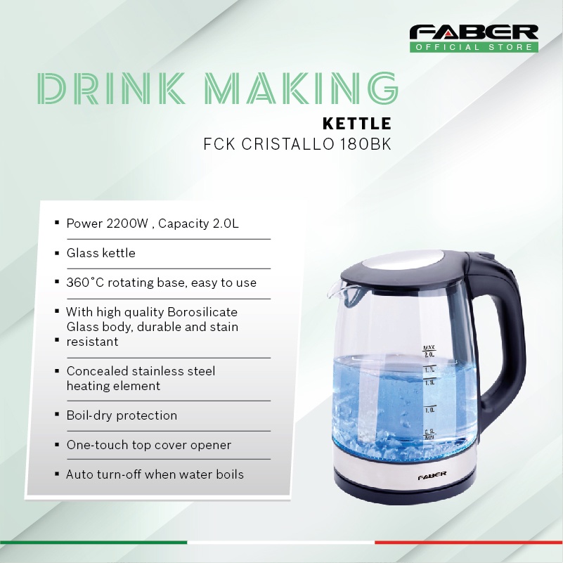 FABER Jug Kettle - Glass Series (2L) FCK Cristallo 180 BK / FCK ...