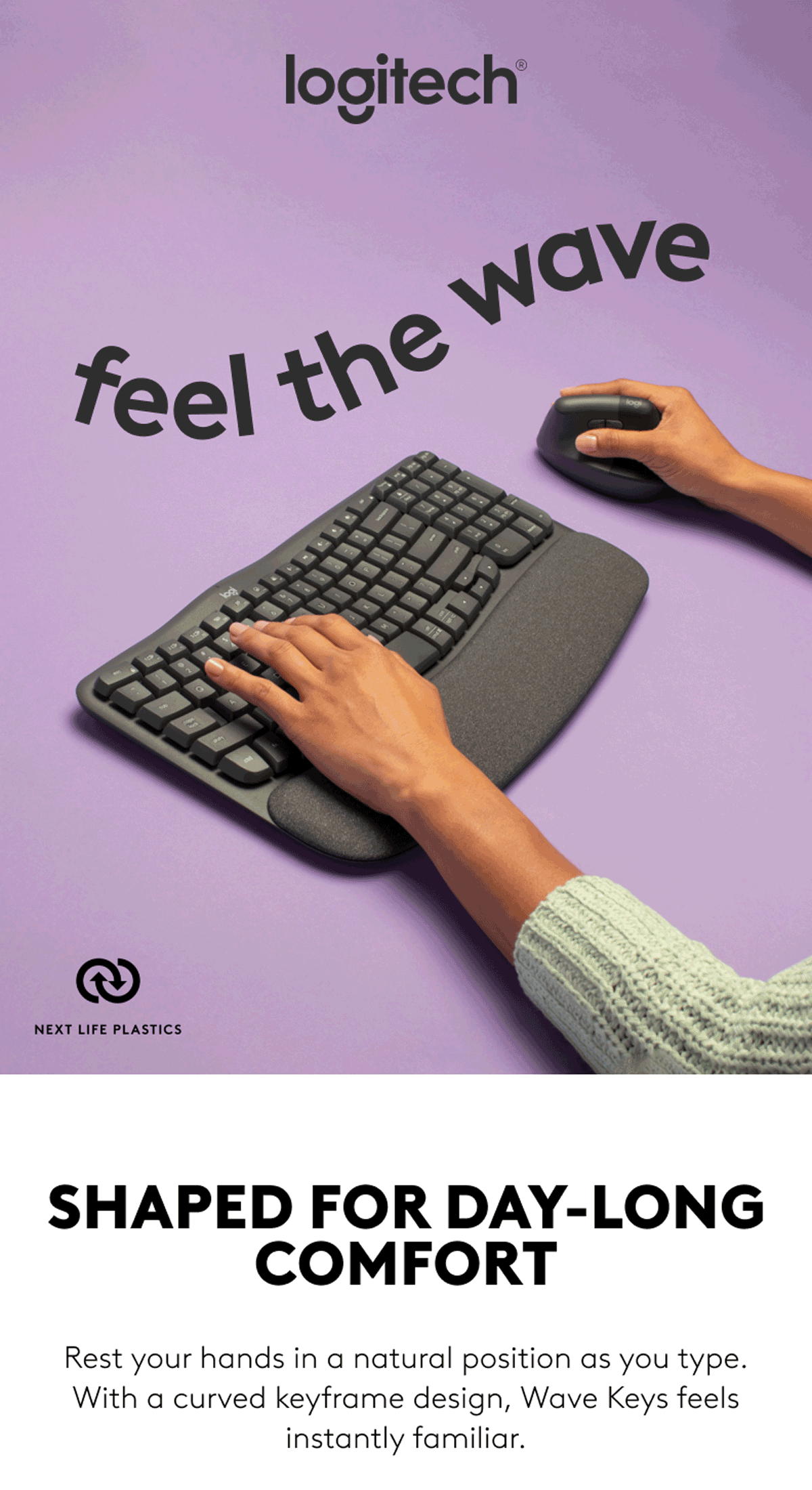 Logitech Wave Keys Wireless Ergonomic Keyboard with Cushioned Palm Rest ...