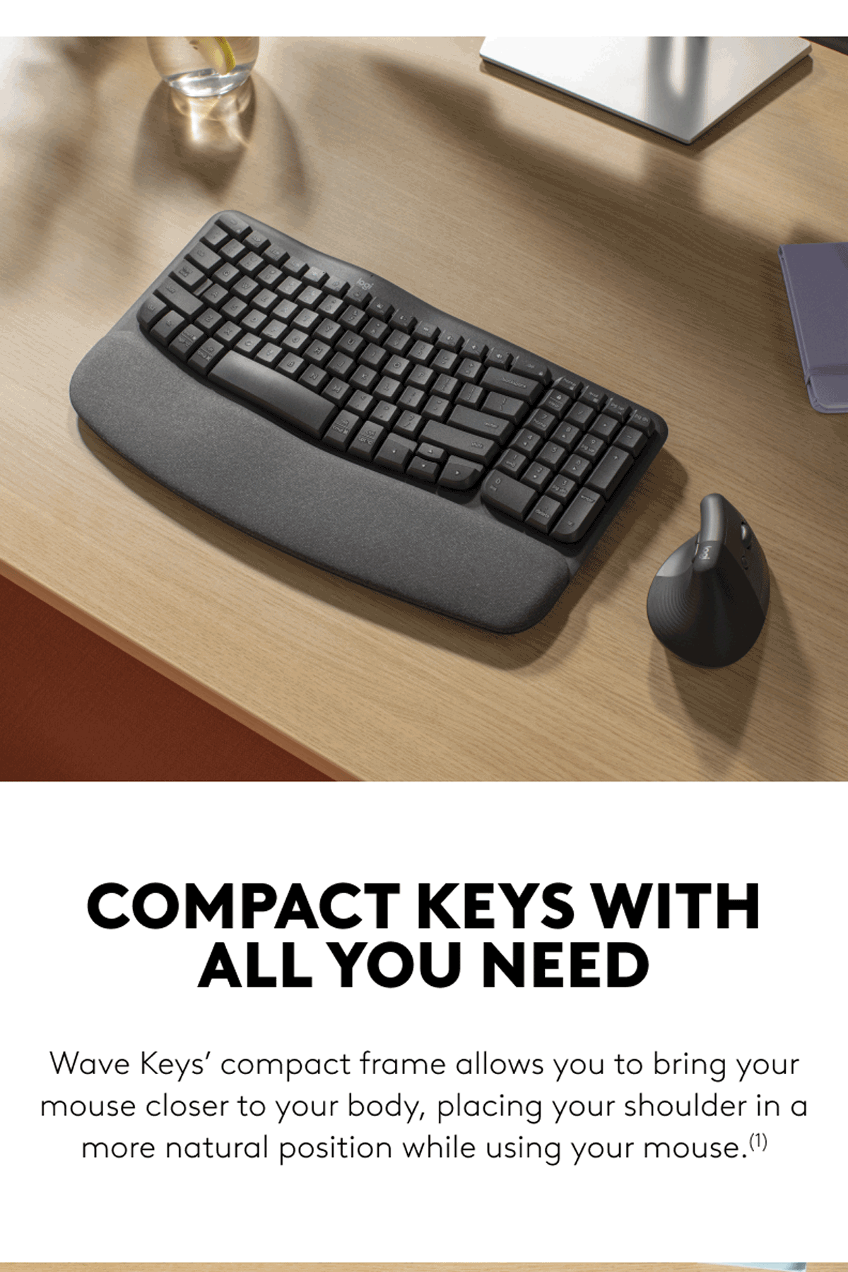 Logitech Wave Keys Wireless Ergonomic Keyboard With Cushioned Palm Rest