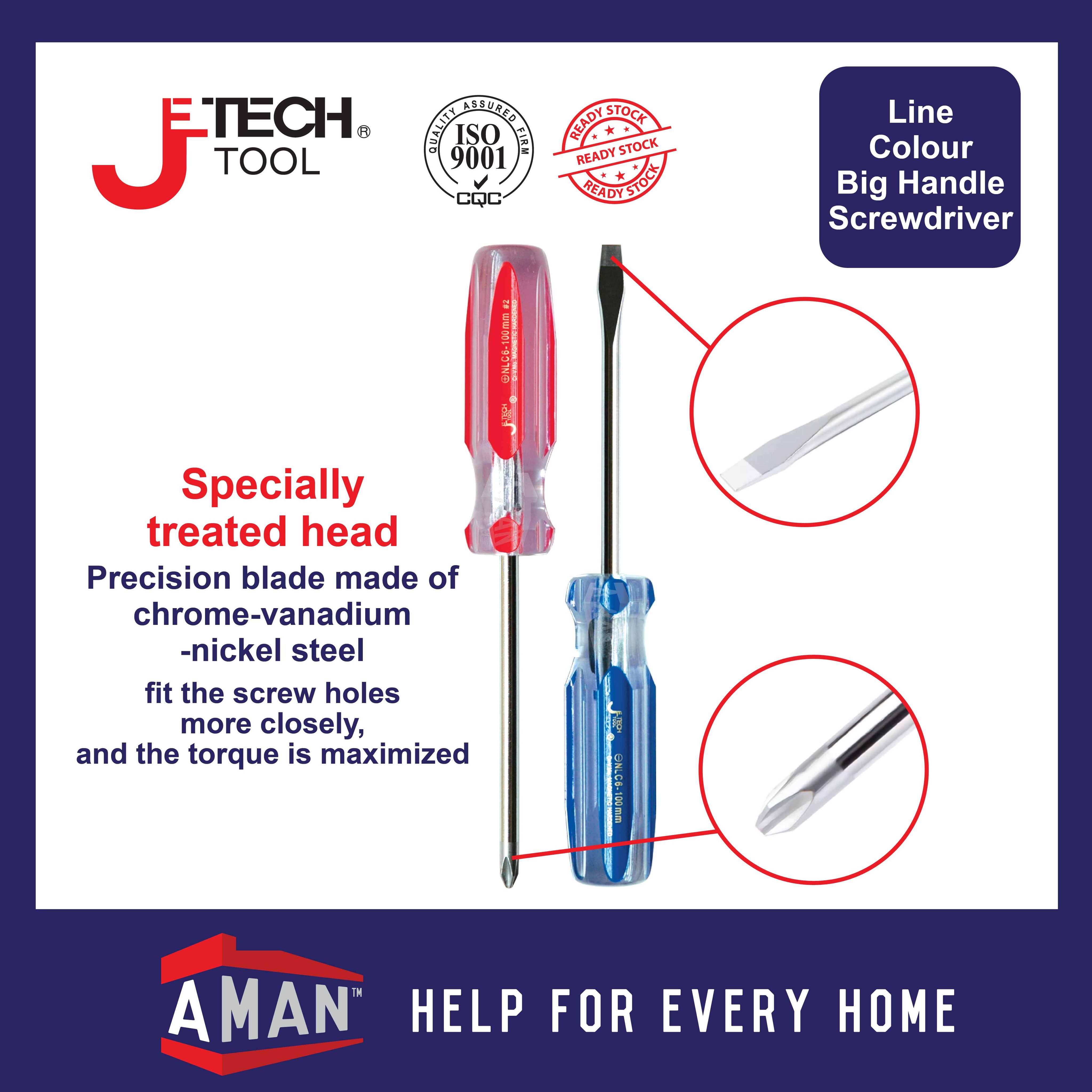 JETECH Magnetic Screwdriver Line Colour Big Handle Philip Flat ...