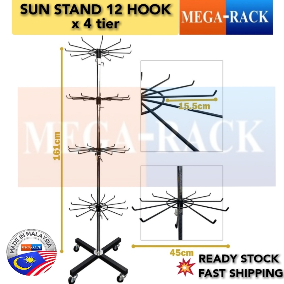 SUN STAND 12 HOOK x 4 TIER (CHROME + BLACK) | Shopee Malaysia