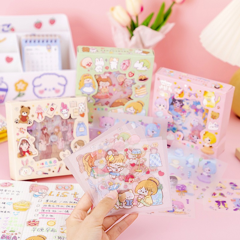 Cute Cartoon Sticker 8 Pcs PET Waterproof Sticker Notebook Journal ...