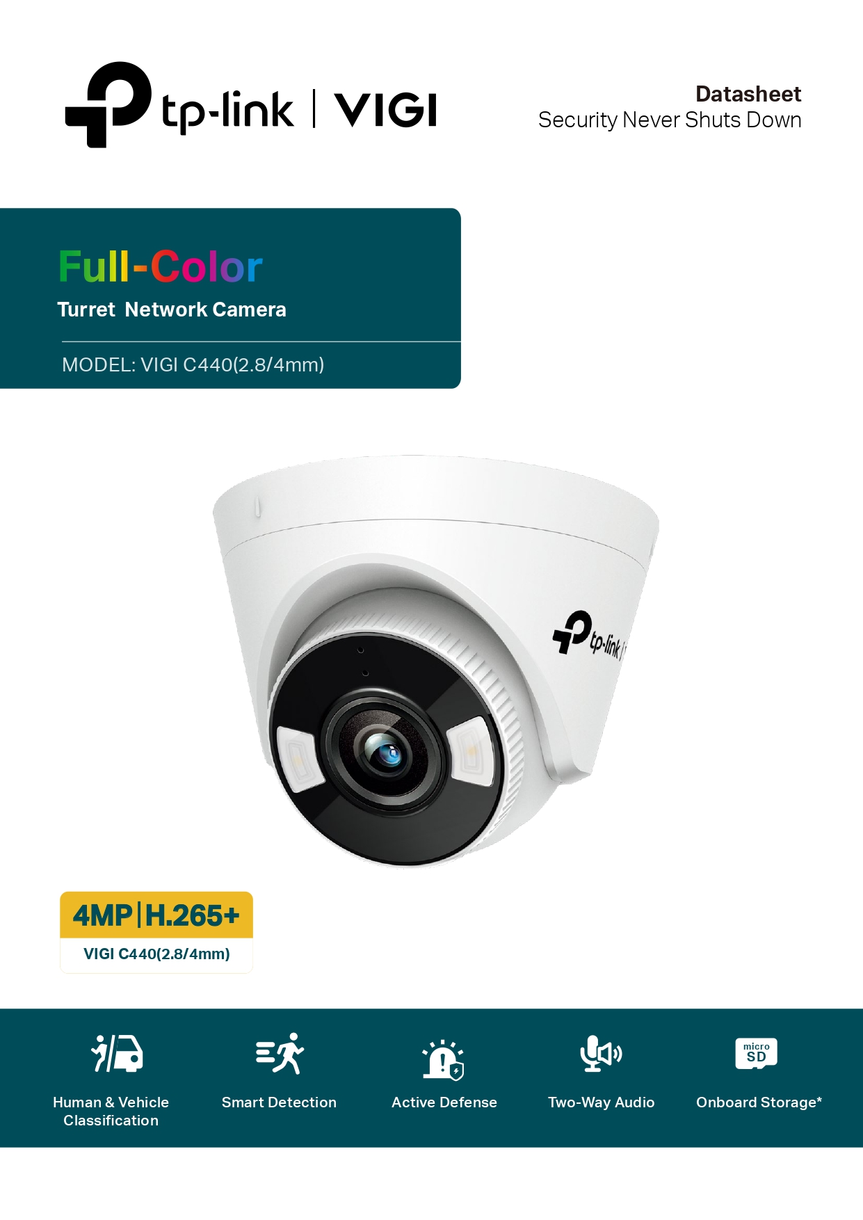 TP-LINK VIGI C440-W (4MP) / C440 (4MP) / C450 (5MP) 2.8MM/4MM FULL COLOR TURRET NETWORK CAMERA ...