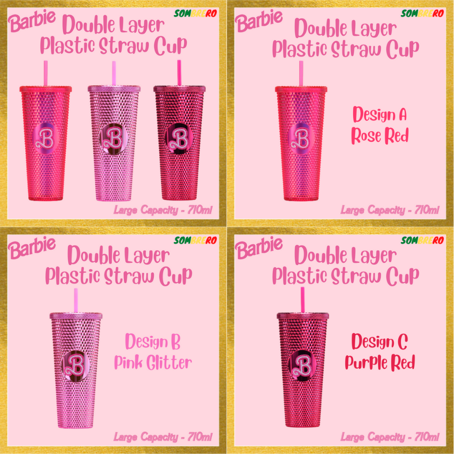 Barbie Plastic Straw Cup 710ml Pink Diamond Stud Bling Bling Water Cup ...
