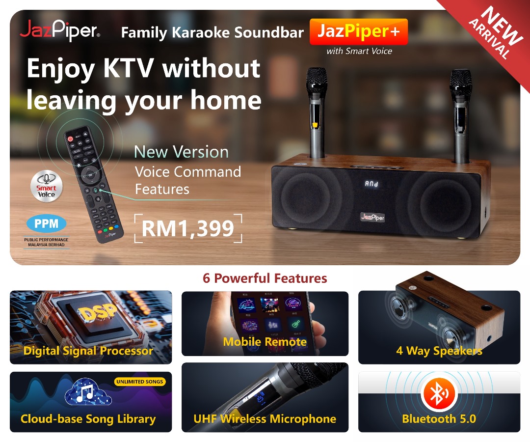 JazPiper Karaoke Sound Bar All-in-One Family KTV Auto-Renewal Song ...