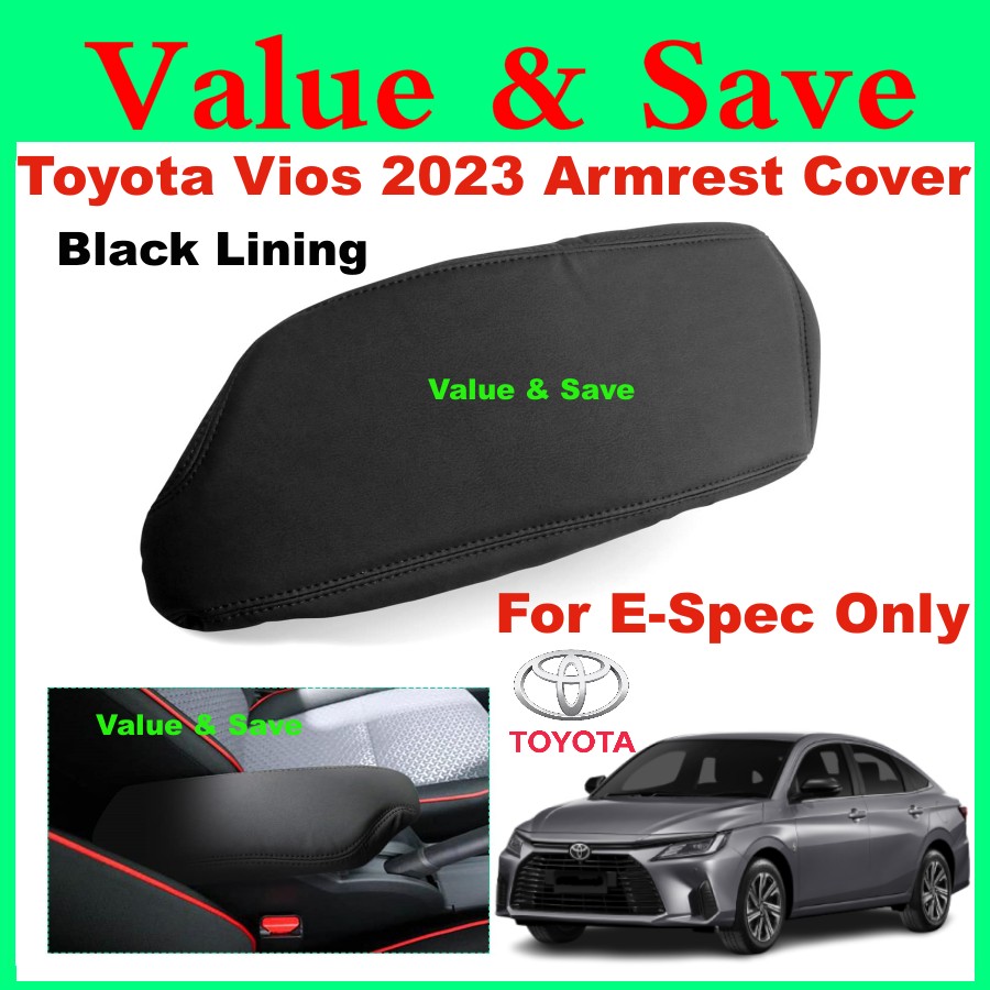 Toyota Vios 2023 - 2026 E-Spec Armrest Leather Cover Black Red Thread ...