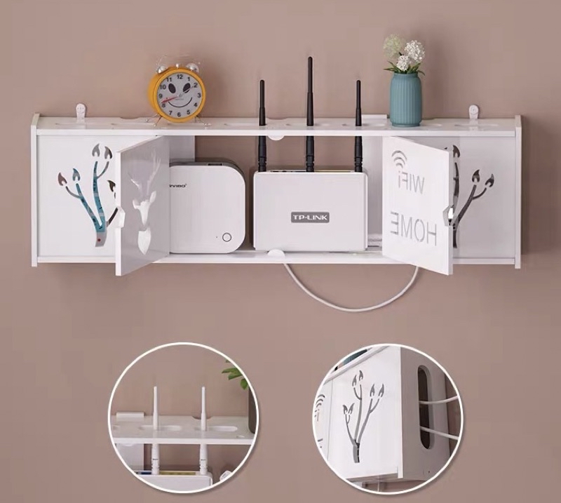 Wifi Router Shelf Rack Storage Wall Shelf Router Modem Rak TV Wall Rak ...