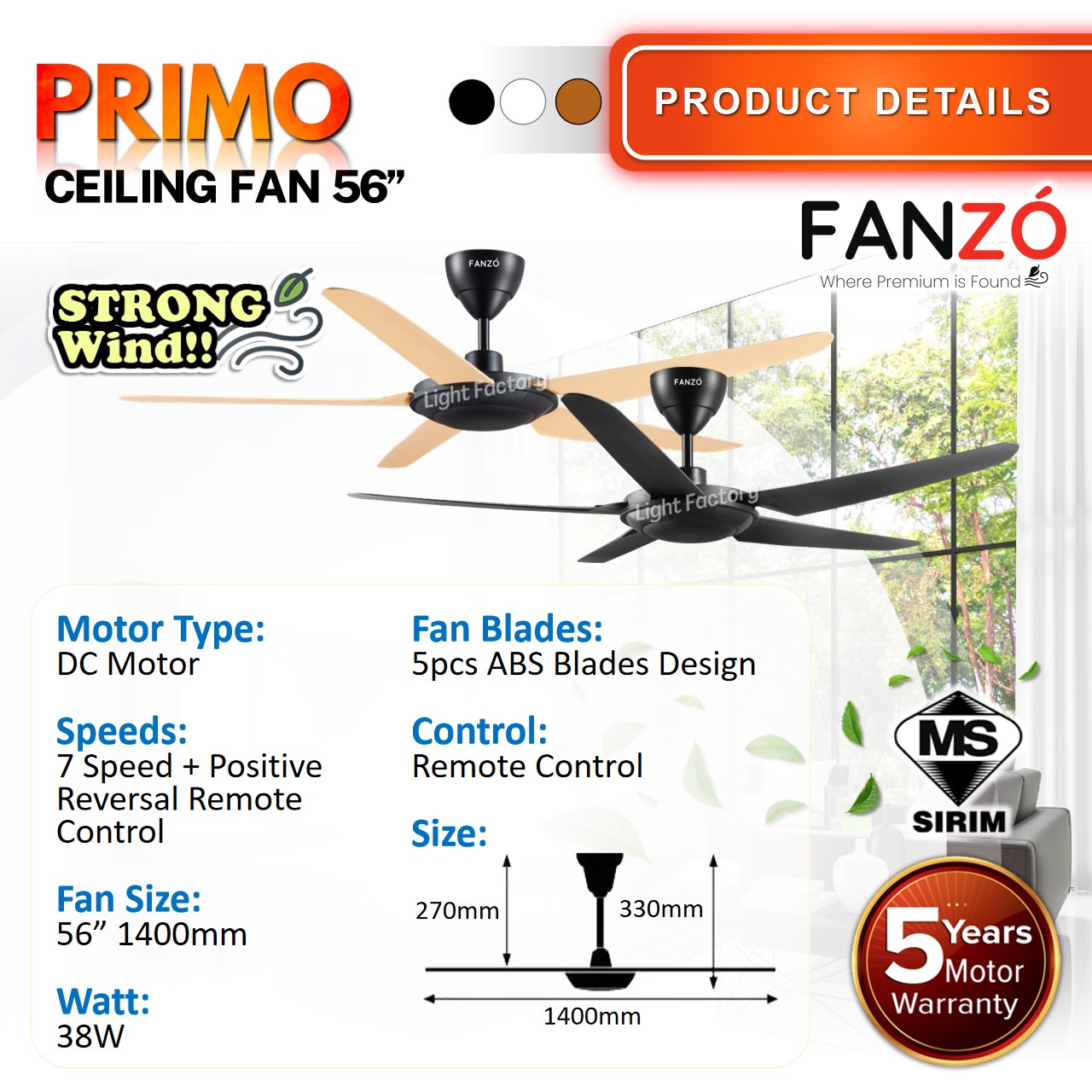 FANZÓ PRIMO BABY 46" Baby Fan | FANZO PRIMO 56" 5 Blades DC Motor with ...