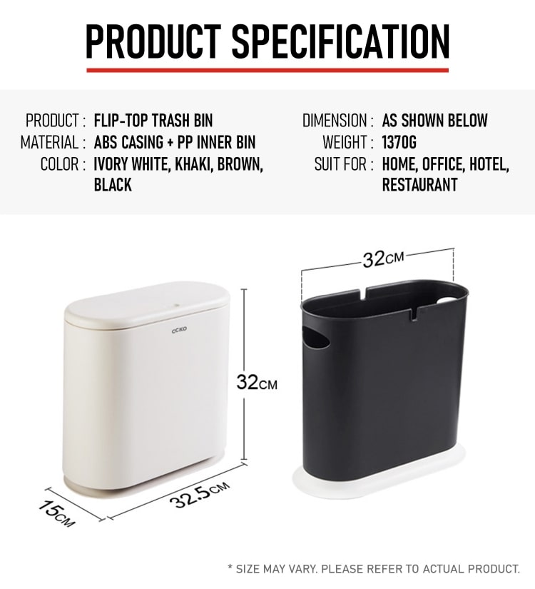 CCKO Click-open Narrow Side Bin 9L (4 colours) Minimalist Style ...