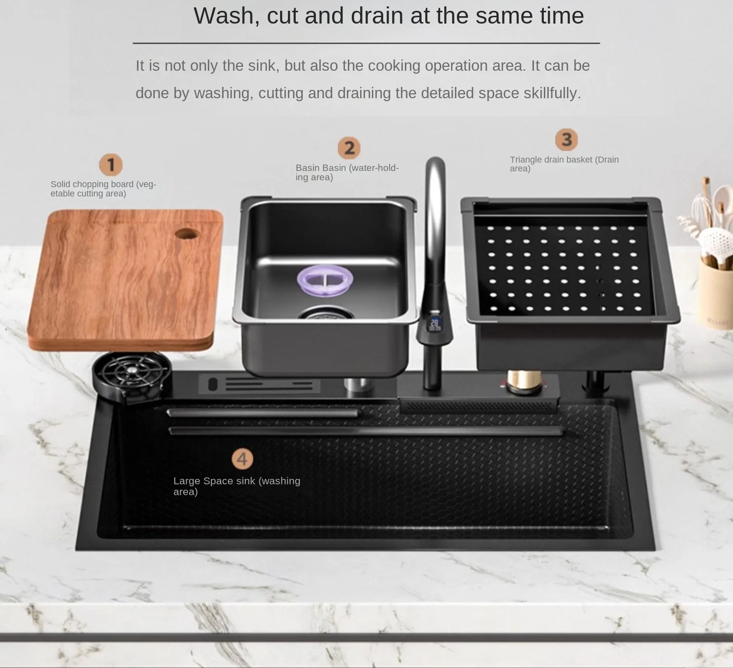 [BUY 1 FREE 12 GIFT] Honeycomb Sink SUS304 Kitchen Sink Waterfall Sink ...
