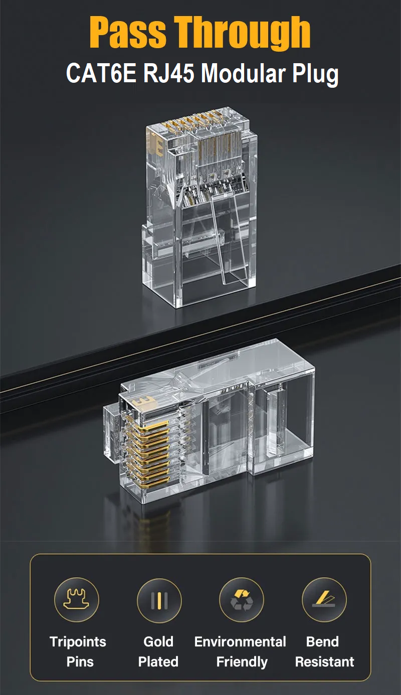 [100PCS] CAT6E MODULAR PLUG NETWORK CONNECTOR RJ45 MODULAR PLUG WITH ...