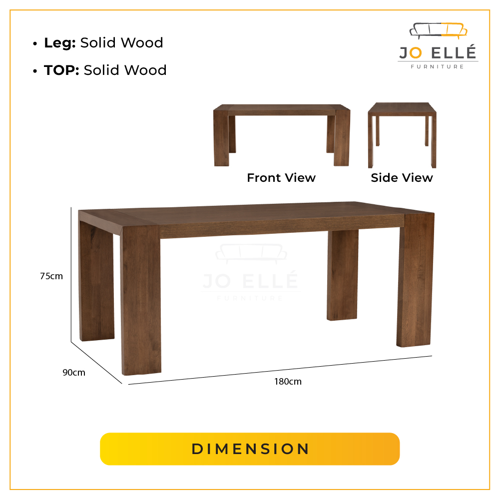 Jo ELLE - Caley 1.8M Solid Wood Dining Table / Meja Makan Besar & Berat ...