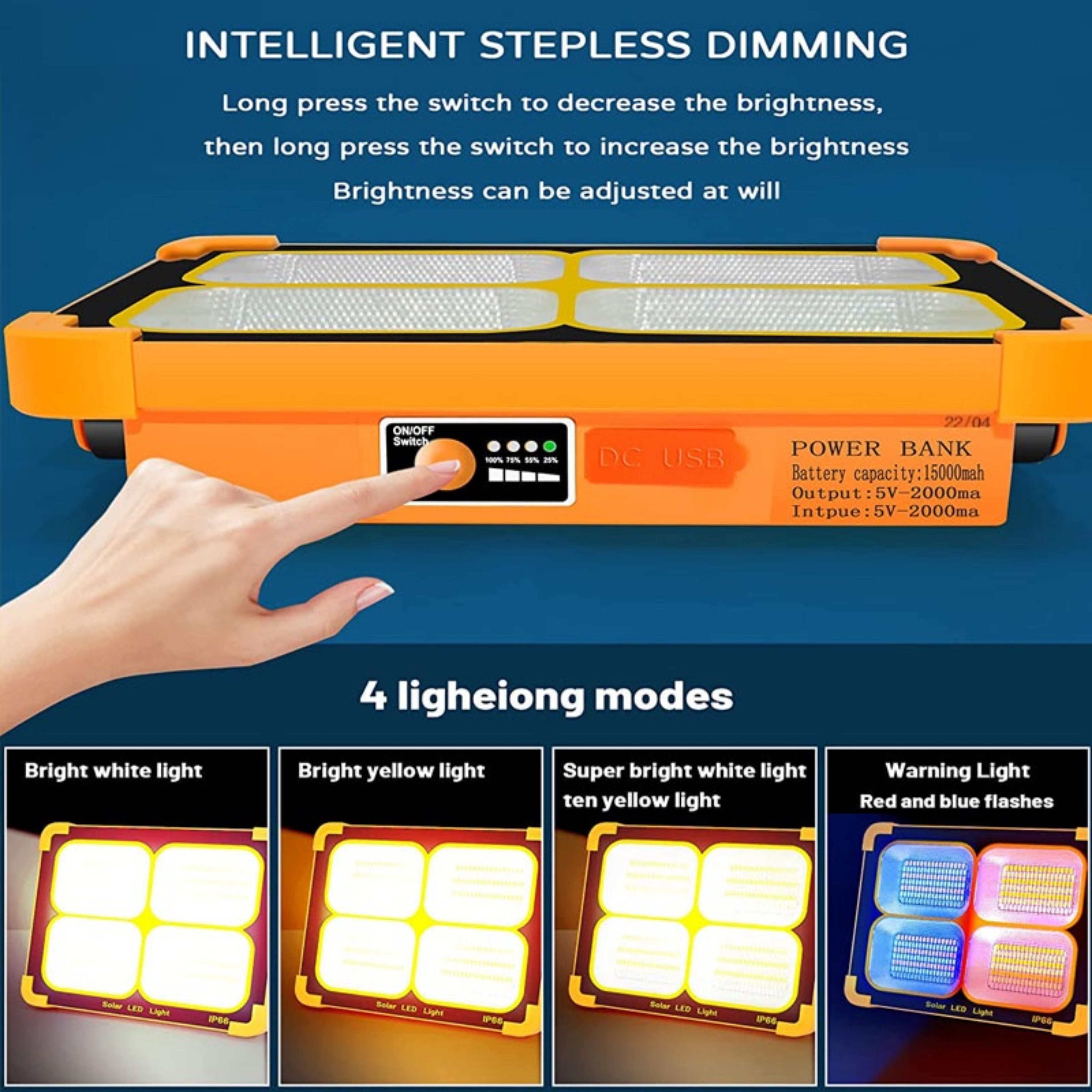 1000W/2000W Portable Solar Flood Light LED Camping Tent Light ...