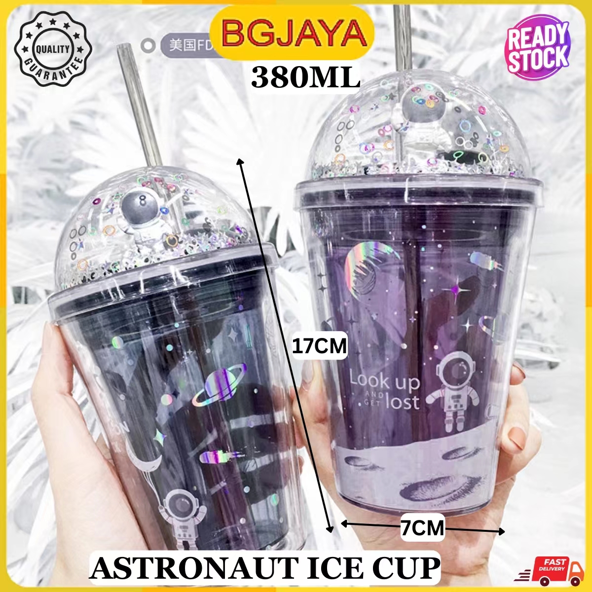Astronaut Water Bottle Double Layer 380ml Ins Tumbler Spaceman Water Drinking Ice Cup with Straw ...
