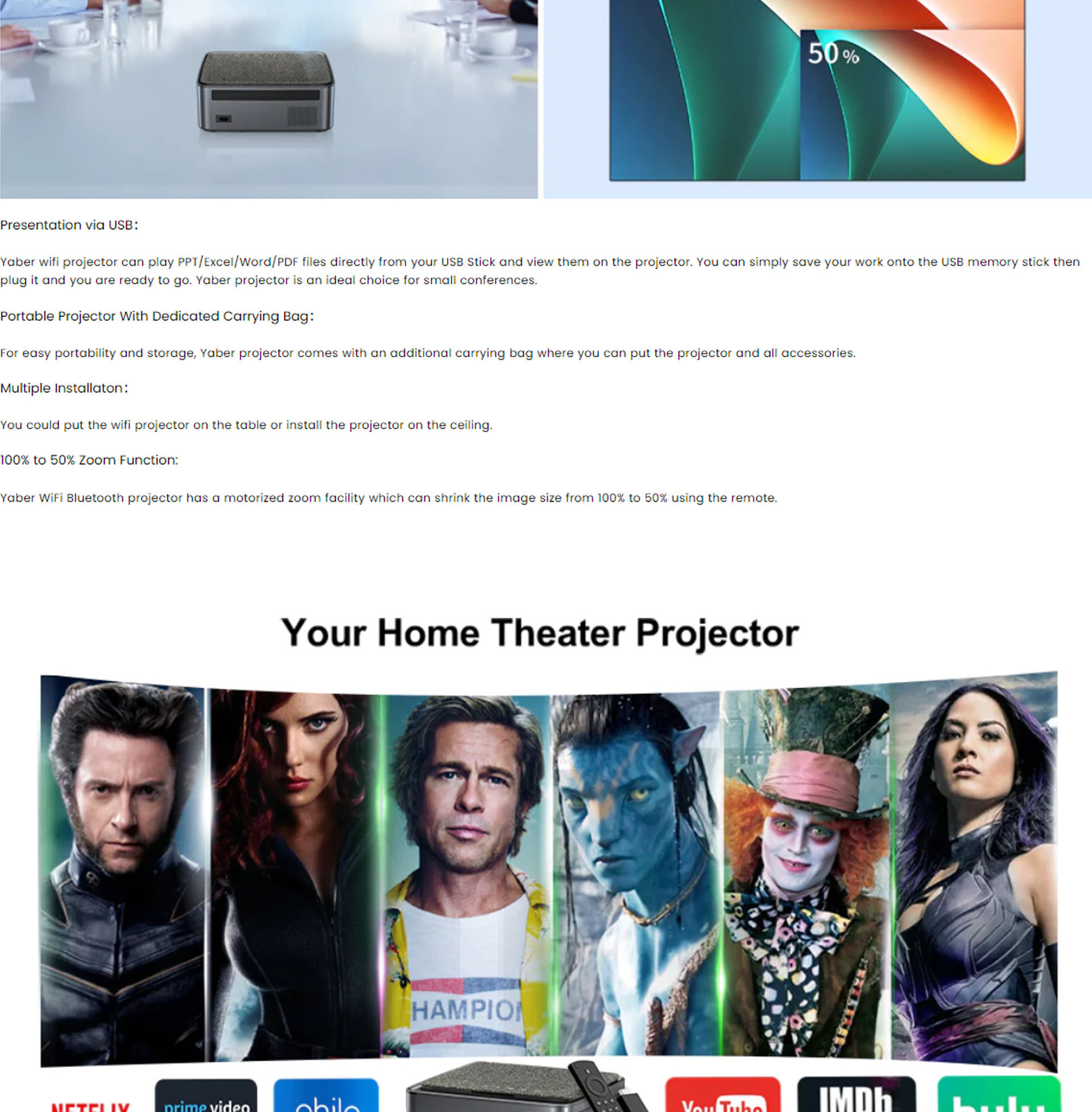 Yaber Pro U6 Entertainment Projectors Full HD (Support 4K) Bluetooth 5. ...