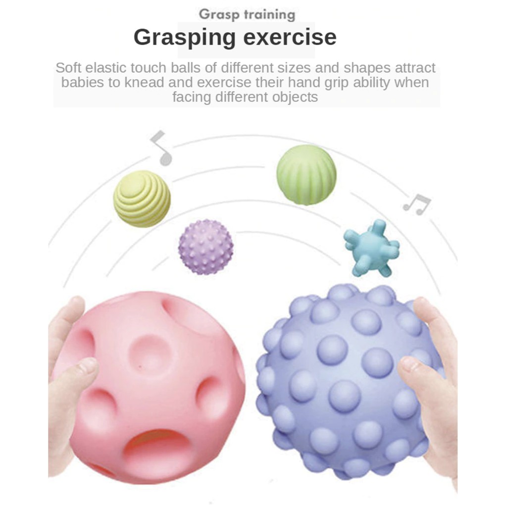 6pcs Baby Sensory Ball Toys Baby Ball Teether Soft Bell Rubber Early ...