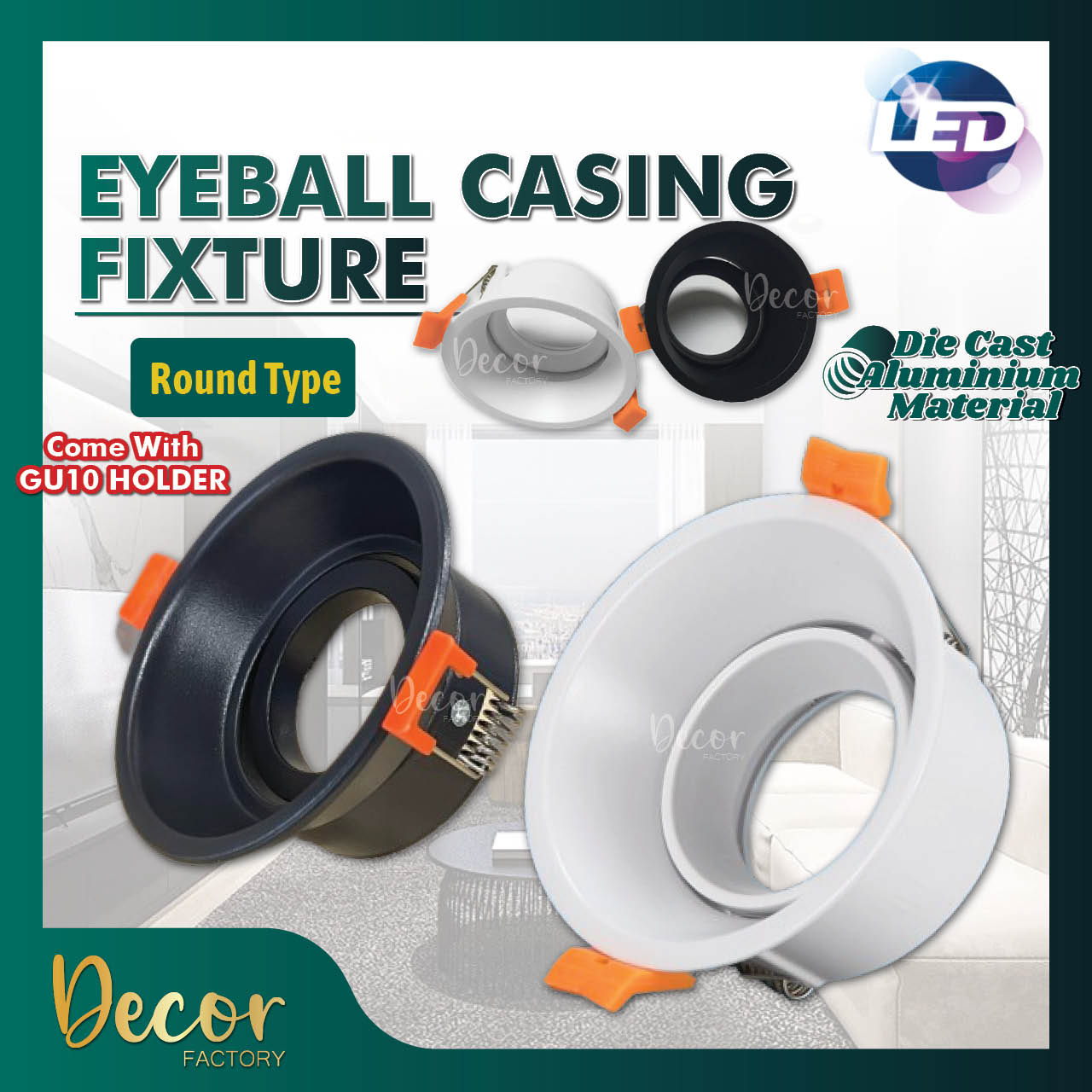 LED Eyeball Casing GU10 Eyeball Fixture Die Cast Aluminium Recessed ...