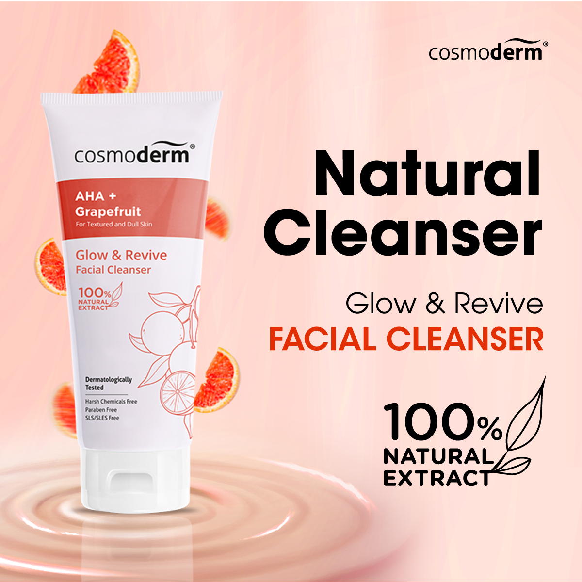 Cosmoderm Glow and Revive Facial Cleanser 100ml (Grapefruit Essential ...