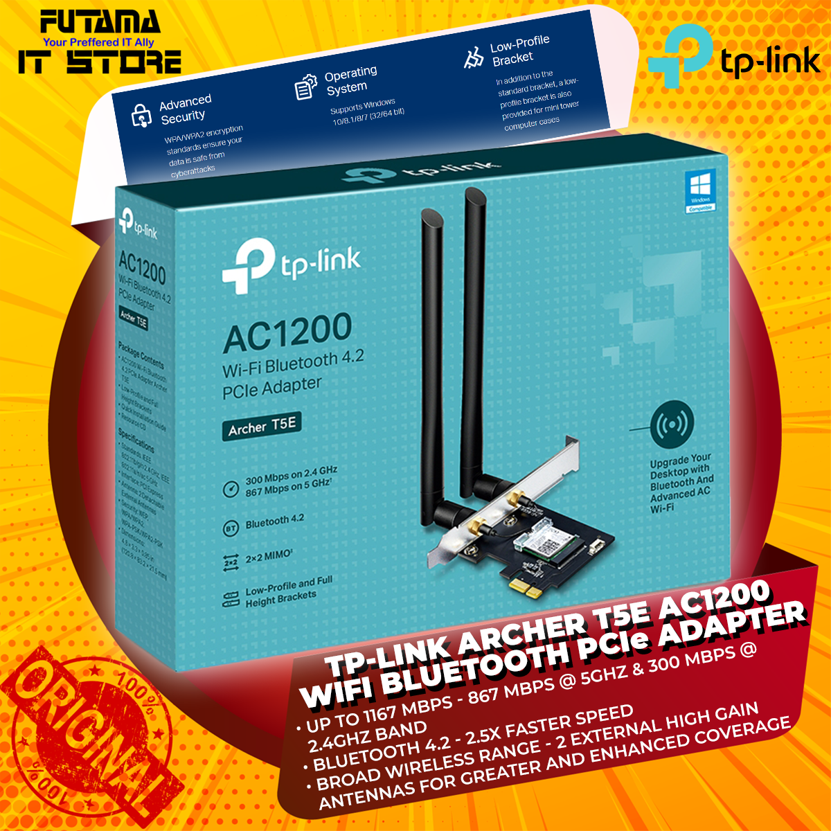 TP-Link AC1200 Wi-Fi Bluetooth 4.2 PCIe Adapter - Archer T5E/Up to 1167 ...